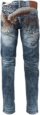 Amazon | [BESTIA] クラウド72(CLOUD72)メンズジーンズ#648 ストレート ストレッチデニム ブリーチ加工 刺繍 safari UOMO 3803mb003 ...