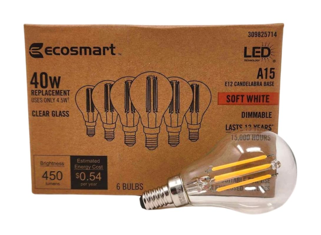 EcoSmart A15 LED Light Bulbs | Clear | Vintage Filament | 450 Lumens ...