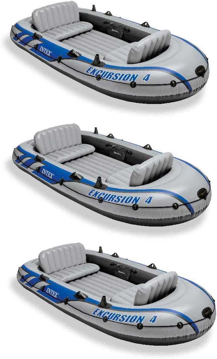 Intex Excursion Inflatable Rafting Fishing 4 Person Boat w/ Oars & Pump ...