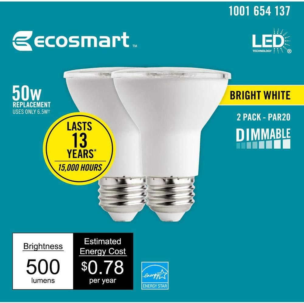 EcoSmart 50-Watt Equivalent PAR20 Dimmable Energy Star LED Light Bulb ...