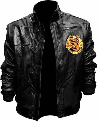 Amazon.com: MERCH ATTIRE Mens Leather Jacket Red KOBRA Snake Logo ...