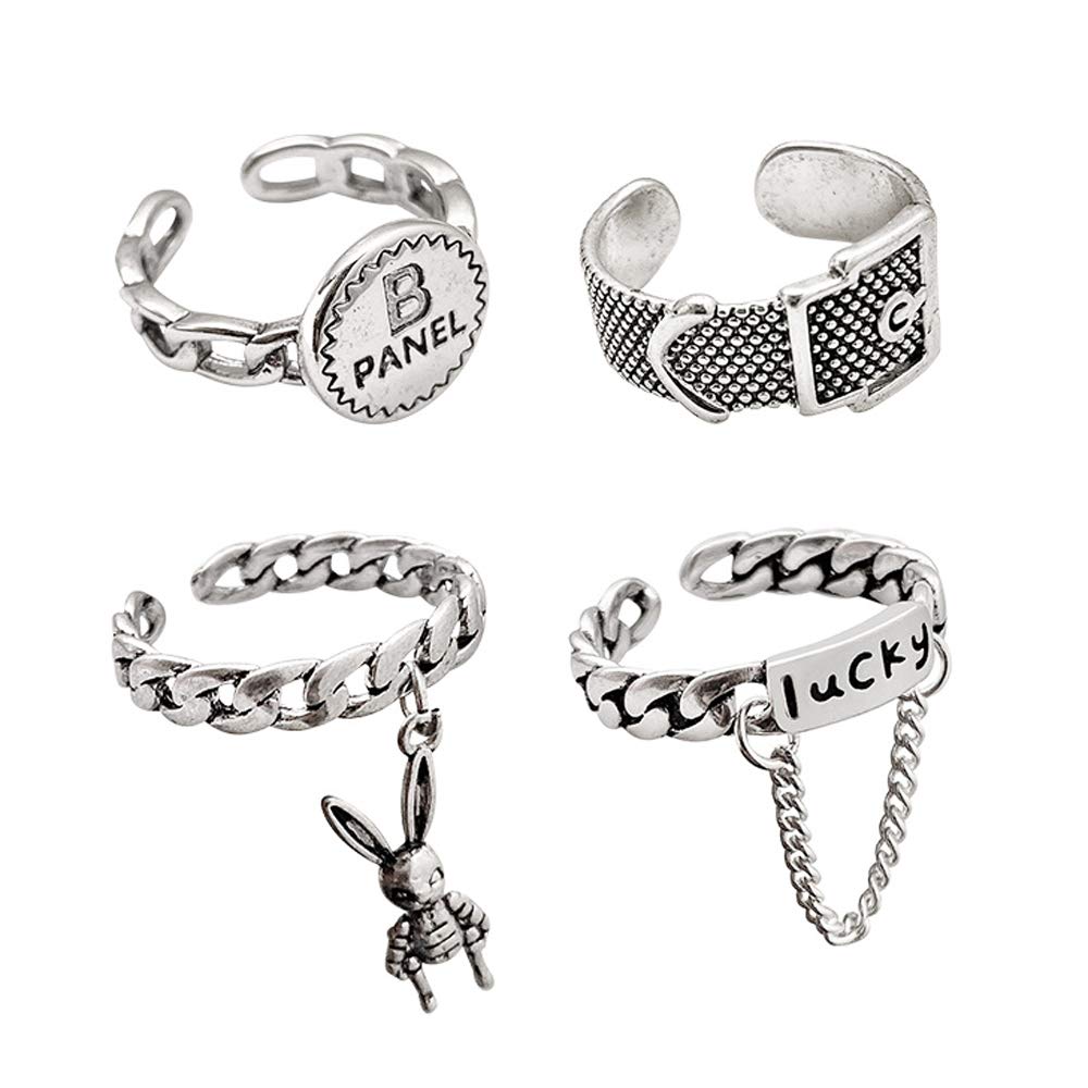 Buy Adjustable Goth Ring Set for Women Men Vintage Silver Stylish Cool ...