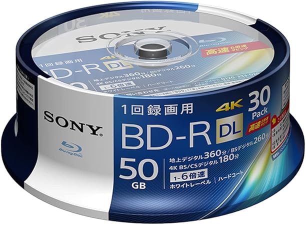 Amazon.co.jp: ソニー(SONY) 【30枚(地デジ約6時間)】 ソニー / 30枚入り / ビデオ用ブルーレイディスク / 1回録画用 / BD-R / 1枚あたり50GB ...
