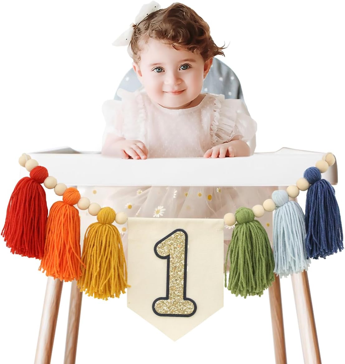 Amazon.com: Rainbow 1st High chair Banner - Colorful Tassel Highchair ...