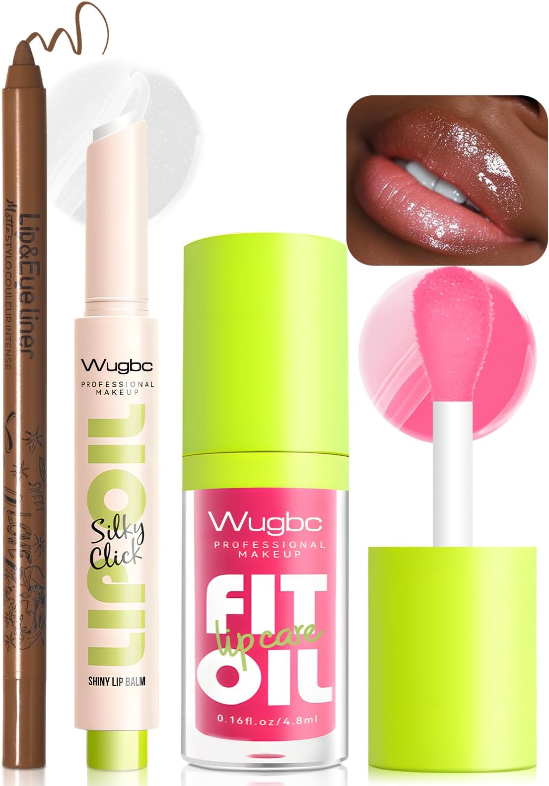 Amazon.com : Wugbc Brown Lip Liner Pink Lip Oil Gloss Click Lip Balm ...