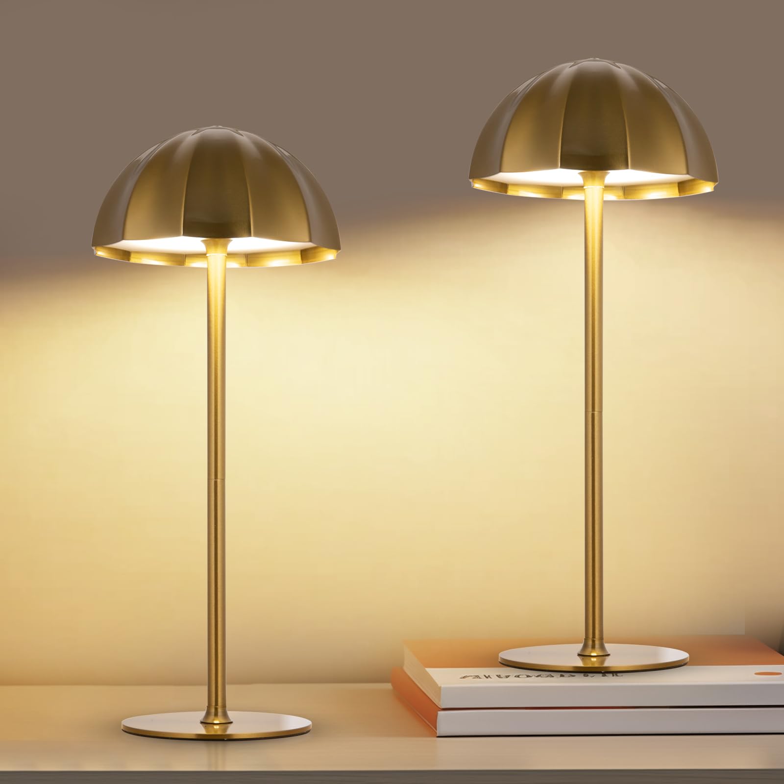 Moddeny 2 Pack Gold Cordless Table Lamps Rechargeable, 4000mAh Battery ...