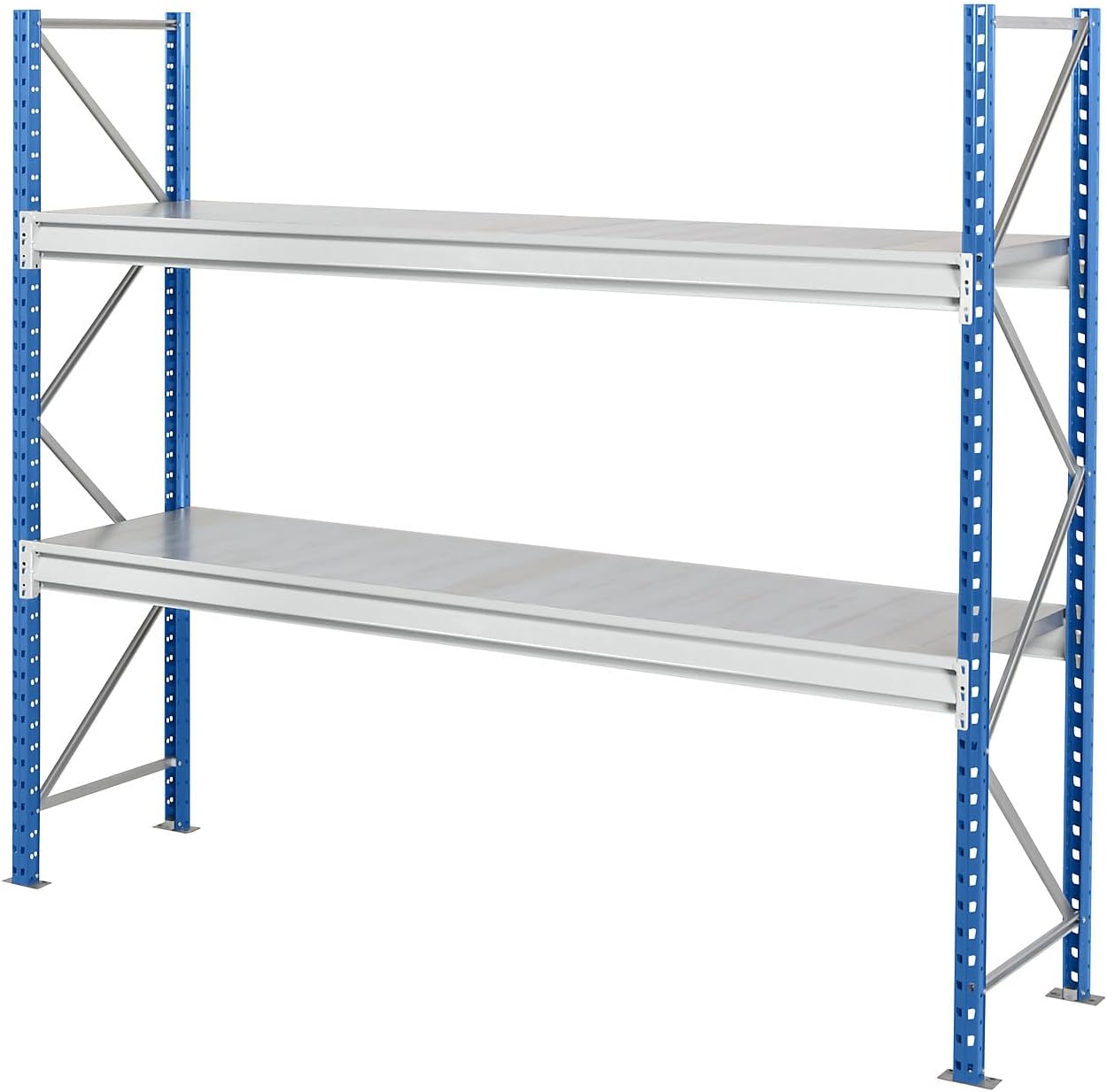 Heavy duty wide span shelving with steel shelf panels, frame colour ...