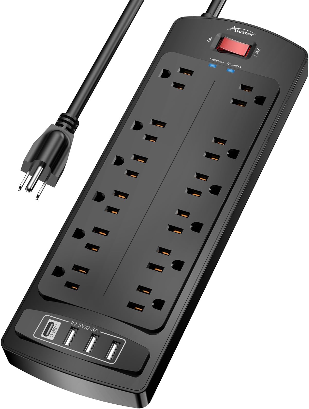 Amazon.com: Power Strip Surge Protector - ALESTOR 10 Feet Extension ...