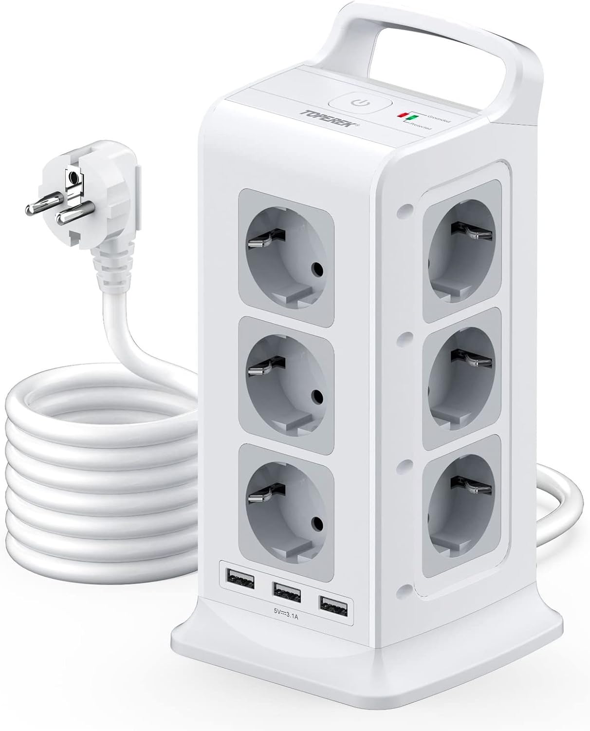 12 Prises 2P+T de Type-E (France) Tour Multiprise avec 6 Ports USB ...