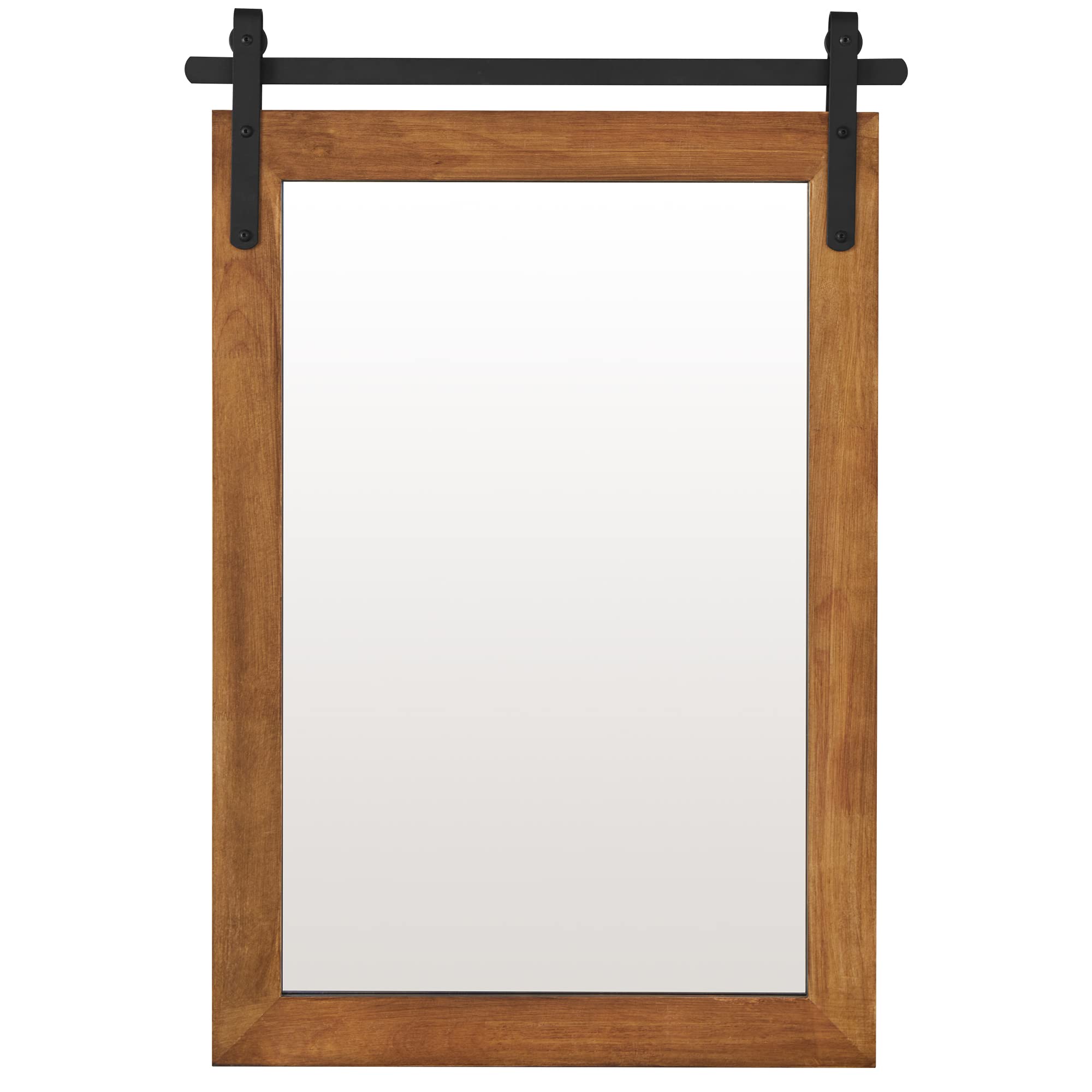 KARTOOSH Brown Farmhouse Wall Mirror Barn Door Style Rectangle Solid ...