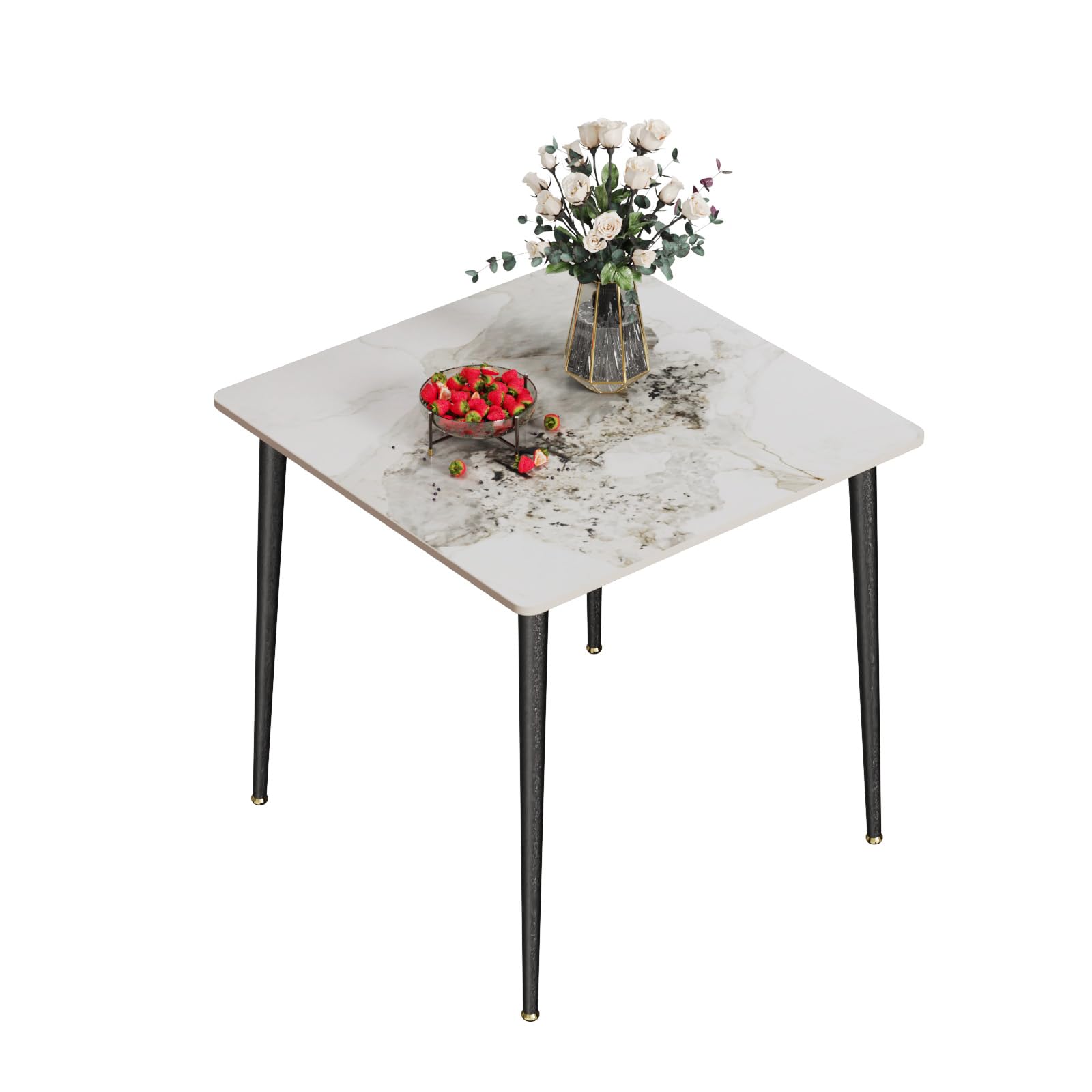FATIVO Kitchen Dining Table Marble Tabletop: Square 80cm Modern ...