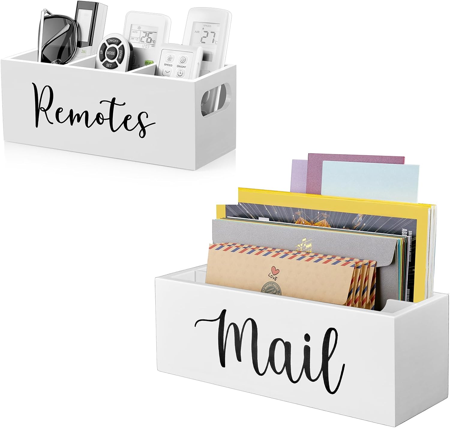 Amazon.com : DRASTAR Mail & Remote Organizer Set, Wooden, White, 2 ...