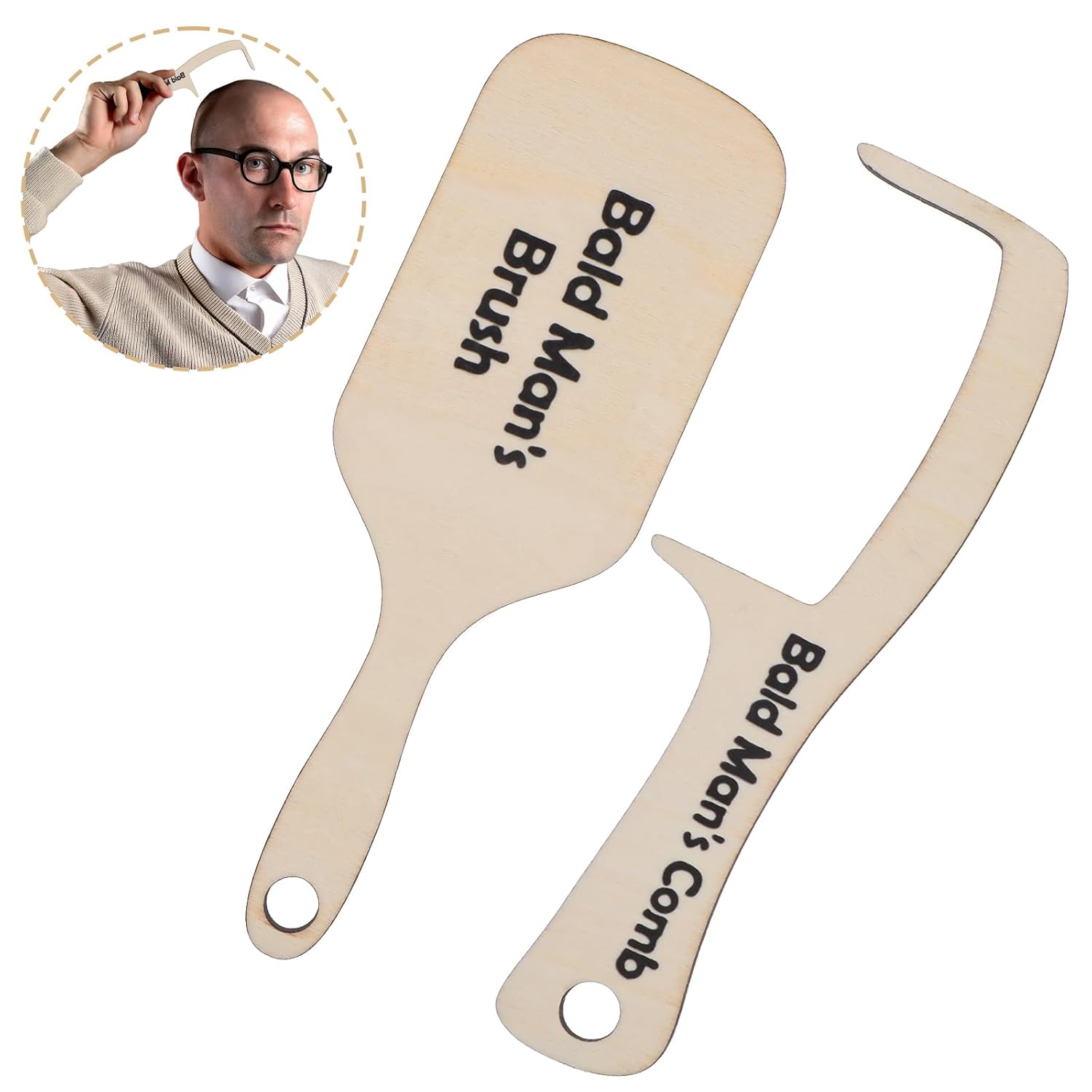 Amazon.com : HJZHII 2PCS Wooden Bald Man's Comb, Funny Bald Man's Brush ...