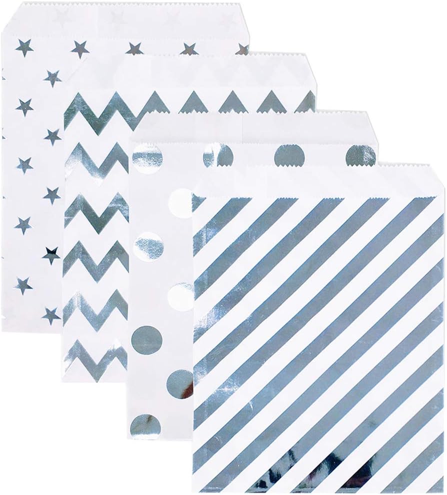 Amazon.com: KEYYOOMY 100 Pcs Silver Candy Buffet Bags Small Cookie Bags ...