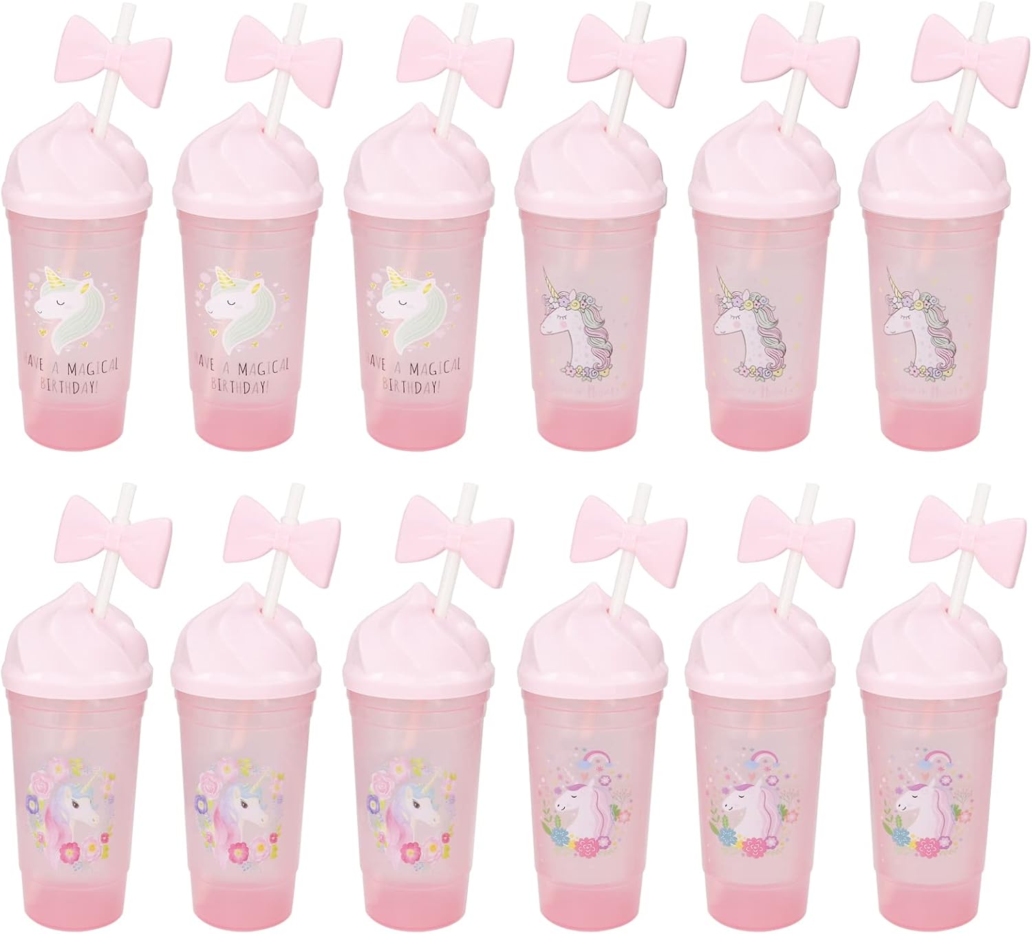 FEOOWV Vasos de unicornio con tapa y pajitas de corona con lazo, taza ...