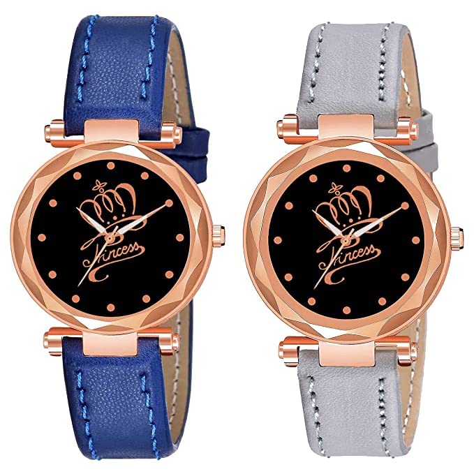 Buy Carnage Princess Dial Pack of 2 Combo Leathers Strap Analog Women ...