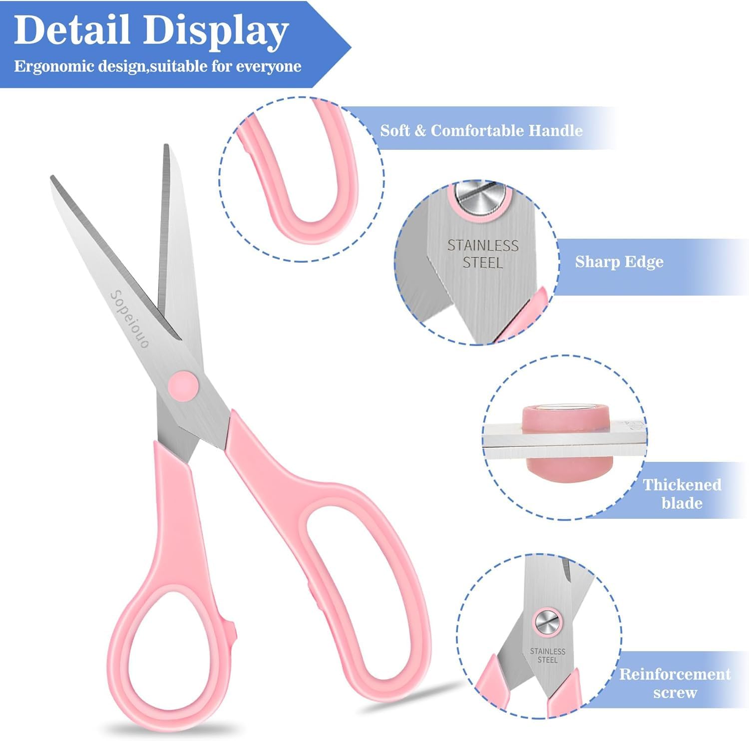 Snapklik.com : Scissors Set Of 6-Pack, 8" Scissors All Purpose Comfort ...