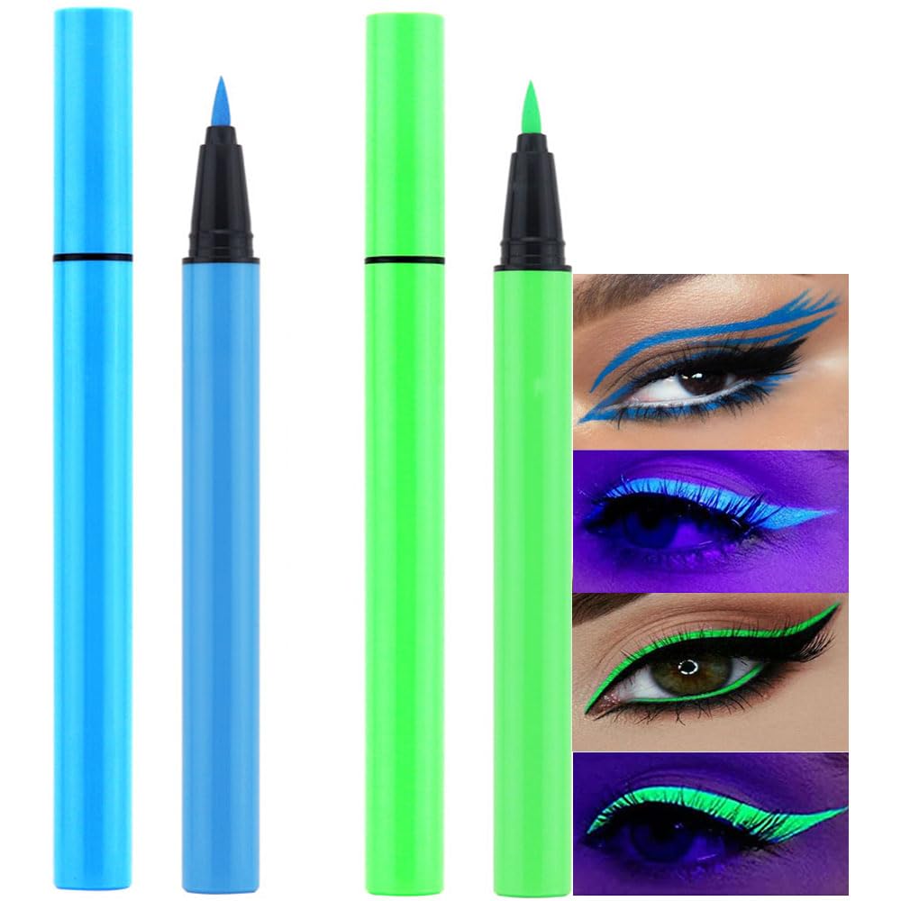 Amazon.com : 2Pcs Blue Green Neon Colorful Liquid Eyeliner Makeup Set ...