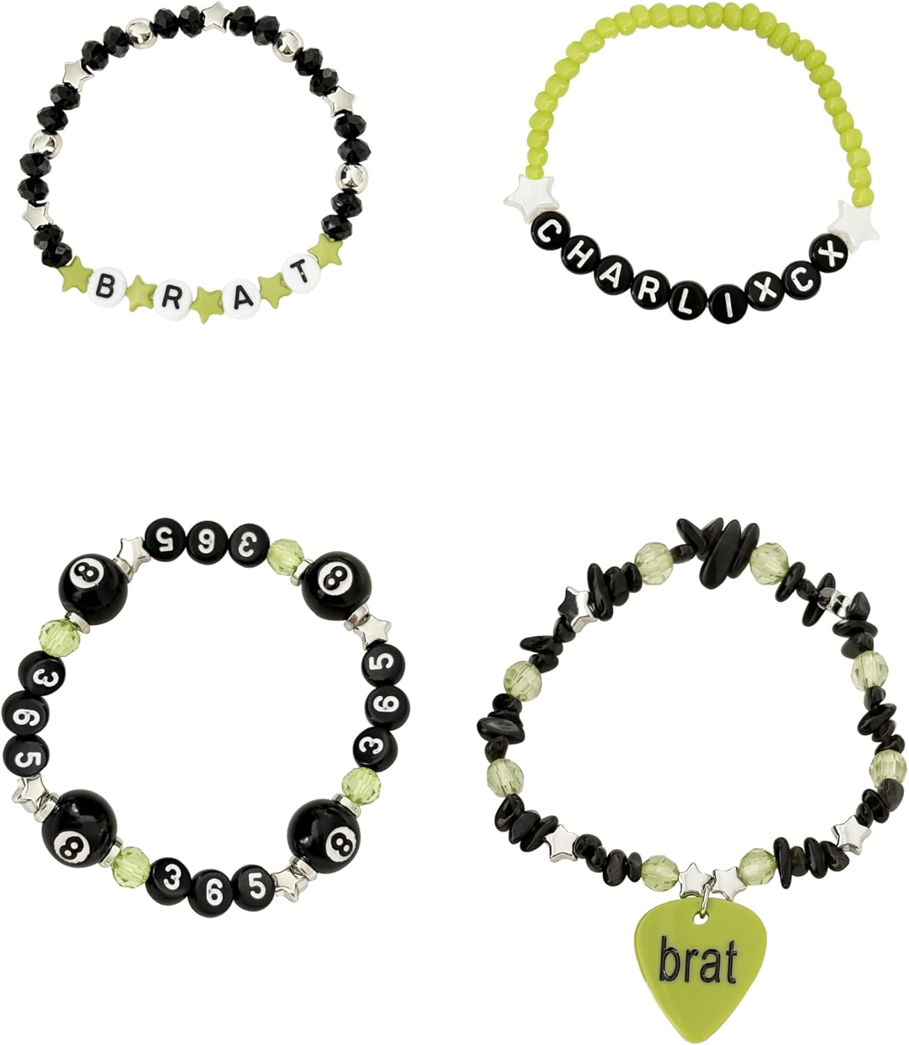 Charli XCX Official Merch Bracelet, 4 Pack, Black, Standard
