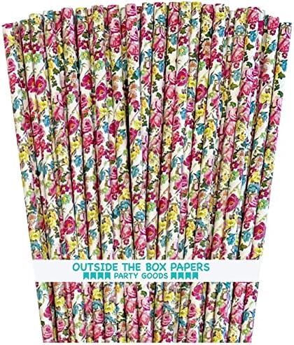 Amazon.com: Food With Fashion Pink Wedding Party Floral Straws (25 Pack ...