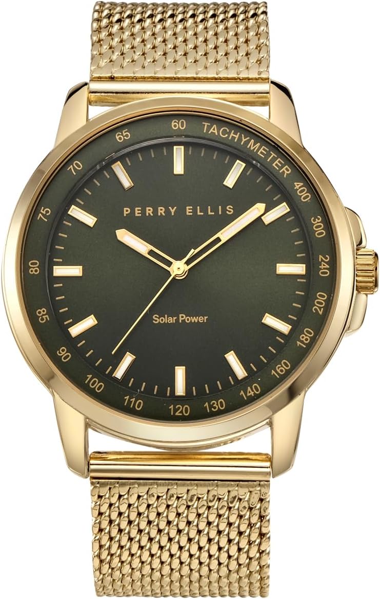Amazon.com: Perry Ellis Solar Powered Mens Watch | Steel Mesh Band ...