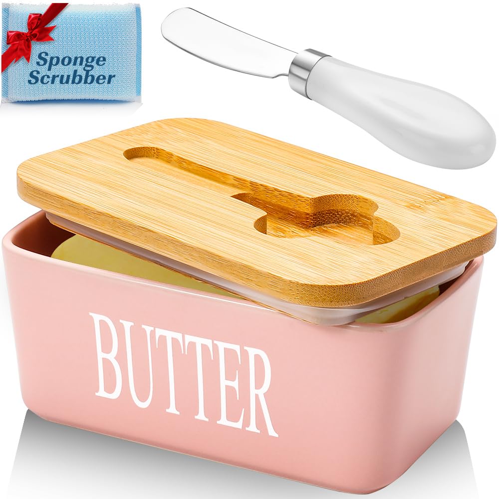 Amazon.com | Butter Dish with Lid, Large Butter Container for Countertop, Ceramic Butter Holder ...