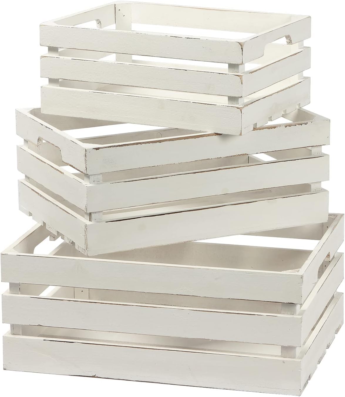 Buy Hamdan Collection Rustic Solid Wood Crates for Display White, Set ...