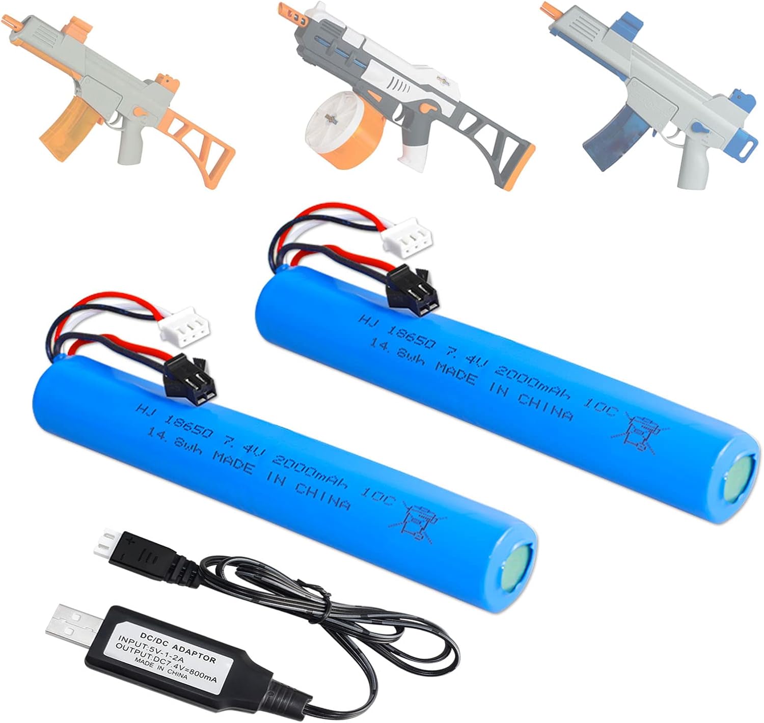 Amazon.com: BTEDZSW 2 Pack 7.4V 2000mAh Battery Splatter Ball Gun ...