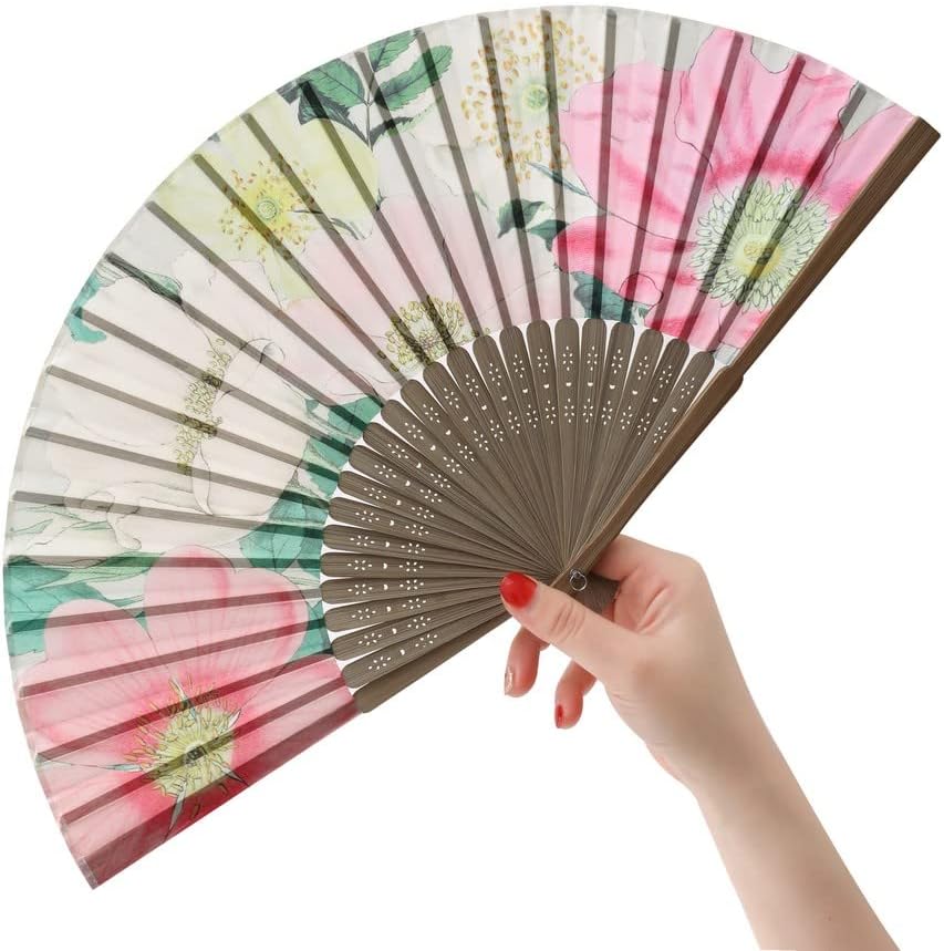 Amazon.com: HeyToo Women Pretty Hand Fan Bamboo Printed Pattern Folding ...