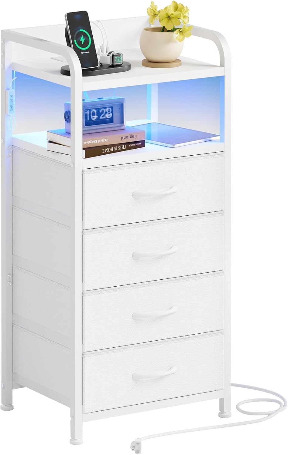 Amazon.com: Fixwal Tall Night Stand with Charging Station, LED White ...