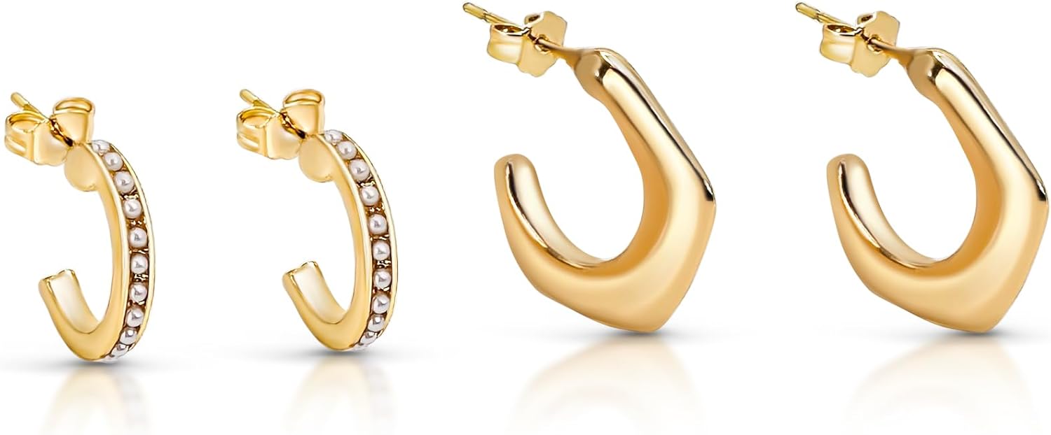 Amazon.com: LIVYEN 14K Gold Plated S925 Sterling Silver Posts Hoop ...