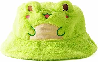 Elallin Bucket Hat Cute Frog Fluffy Animal Embroidered Warm Fisherman ...