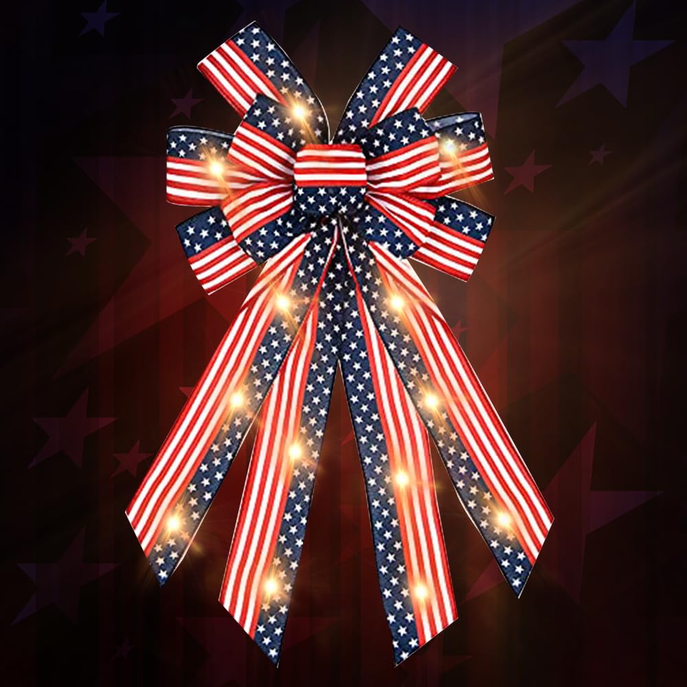 Amazon.com: Hying LED Veterans Day Bows for Wreath, Patriotic LED ...