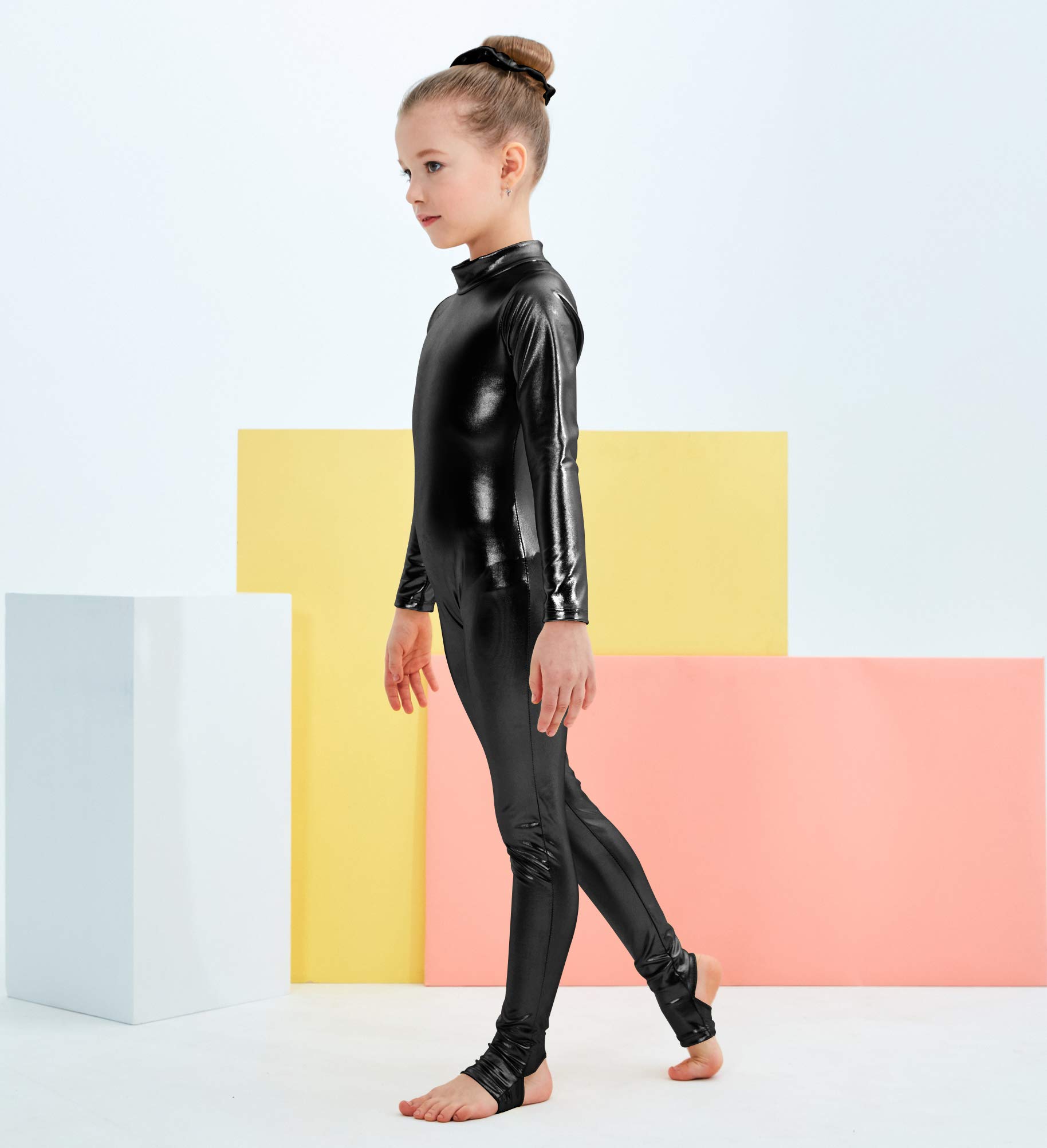 Snapklik.com : Girls Shiny Metallic Mock Neck Unitard Long Sleeve ...