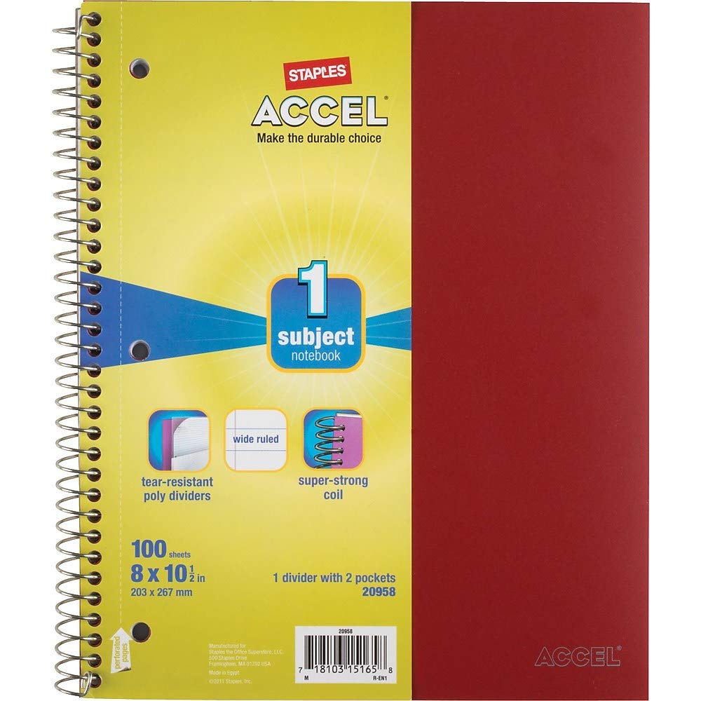 STAPLES 919365 Accel Durable Poly Cover 1 Sub Notebook Wide Ruled 8 ...