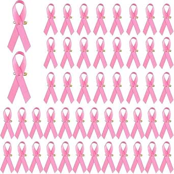 Pink Ribbon Pins 50 Pcs,Cross logo charity event badge Health Awareness Lapel Pin Breast Cancer ...
