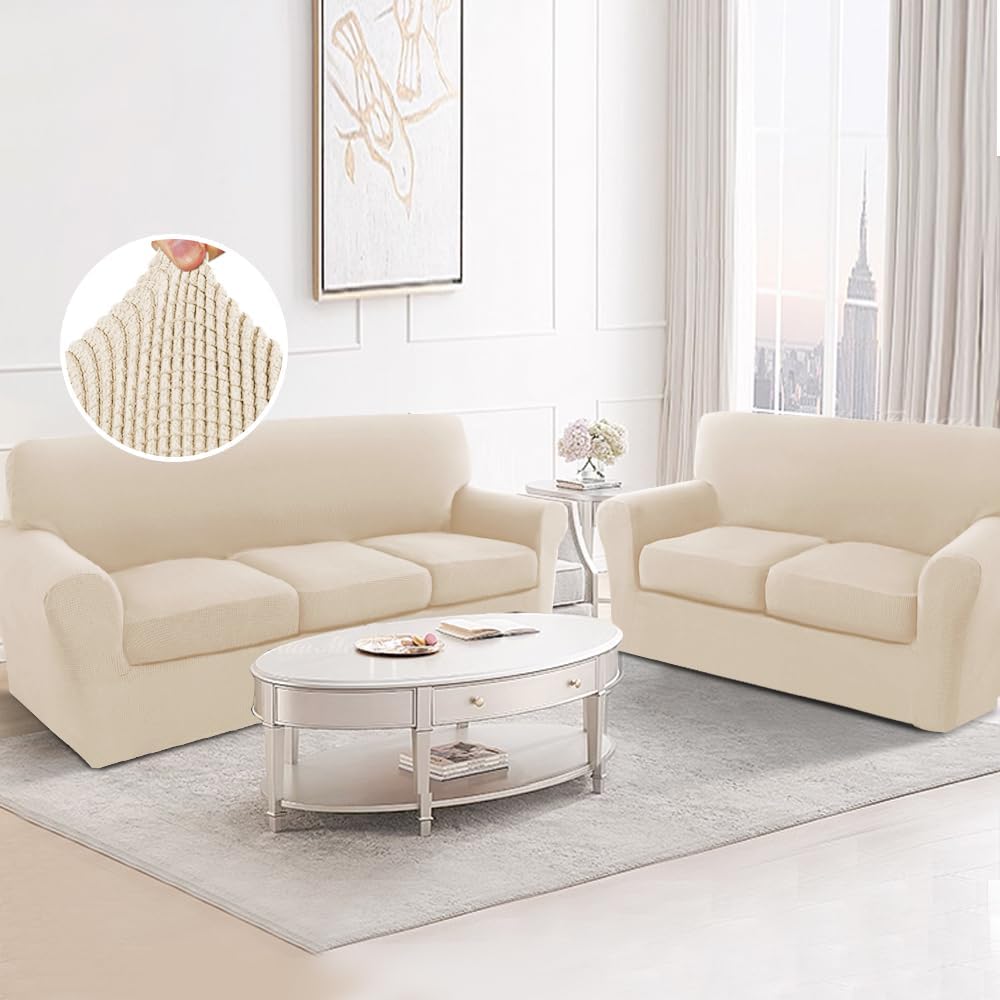 Amazon.com: H.VERSAILTEX Couch Cover Set for Sofa and Loveseat Stretch ...