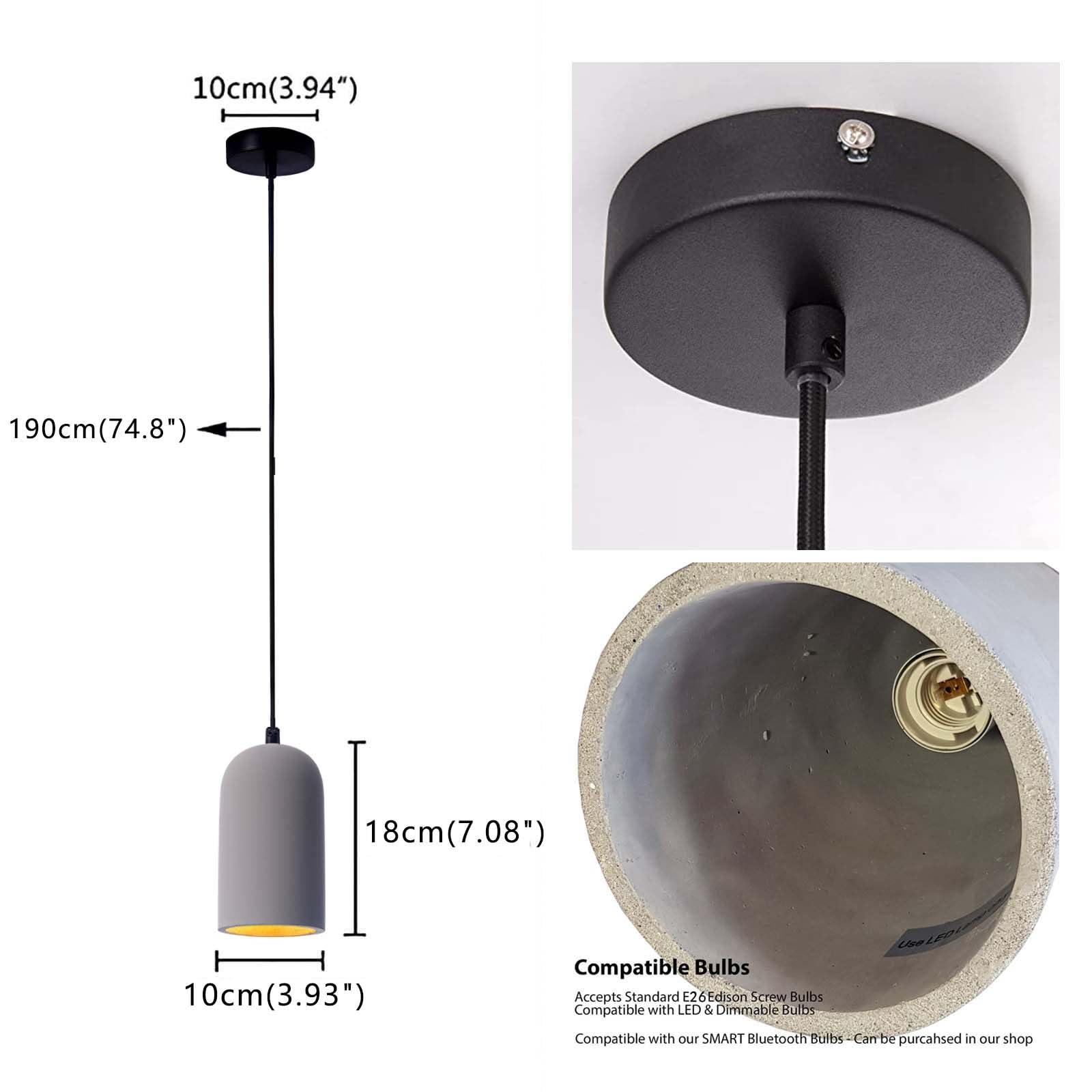 KENJIEY Mini Concrete Pendant Light Fixtures,1 Light Industrial Kitchen ...