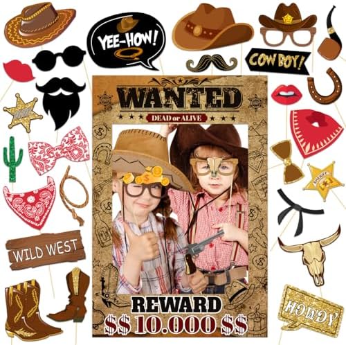 Amazon.com: SKIRUP West Wanted Photo Booth Prop Kit Cowboy Party ...