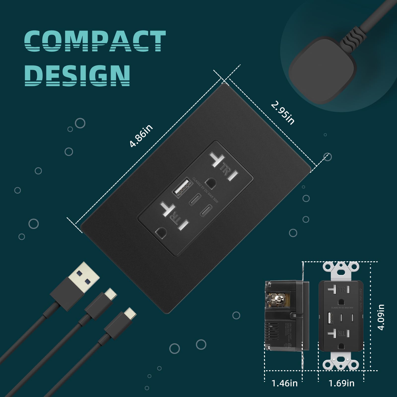 Snapklik.com : TOPELER 60A Black USB Wall Outlet Charger, 20Amp Duplex ...