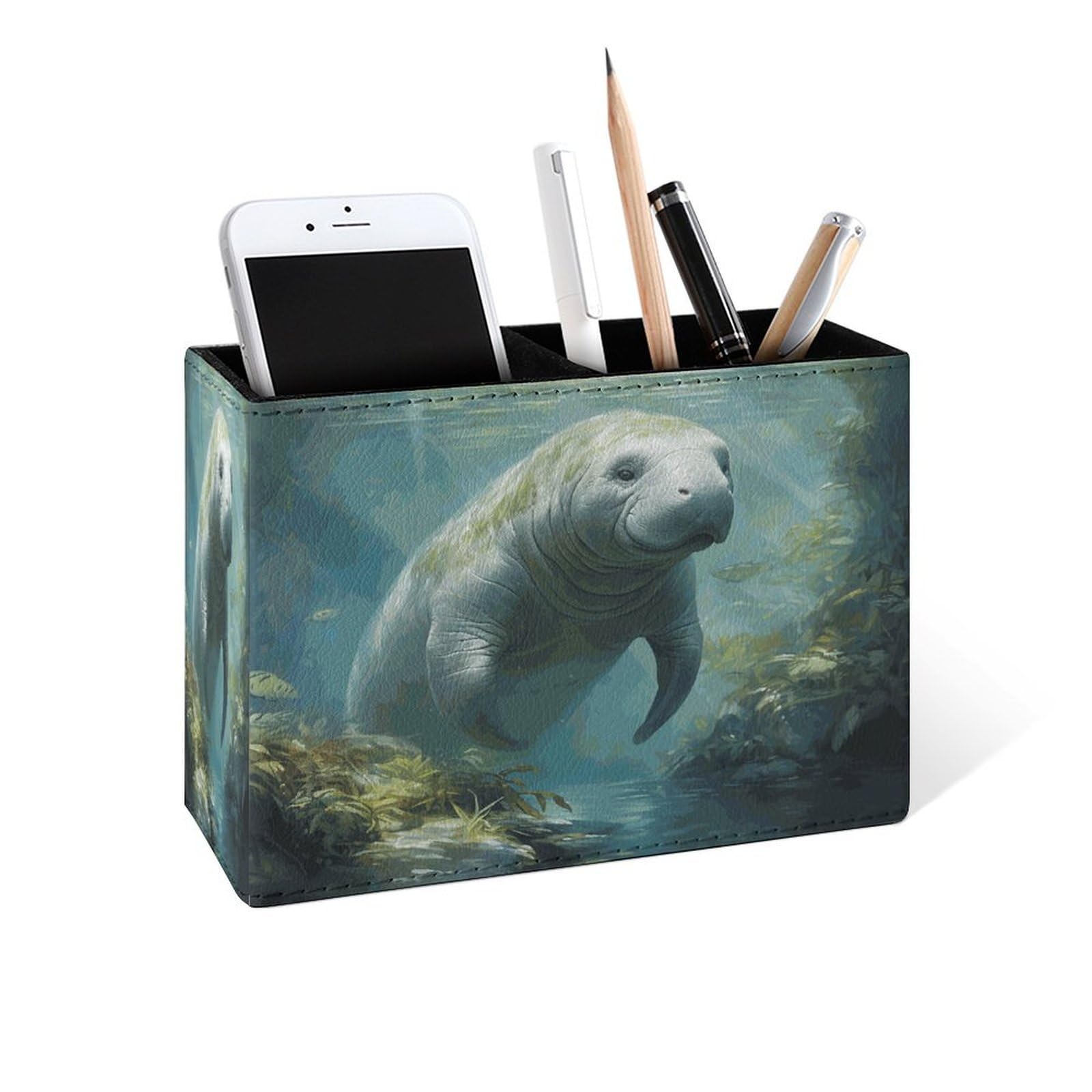 Amazon.com: Famame Cute Manatee Pencil Holder for Desk, Leather Desktop ...