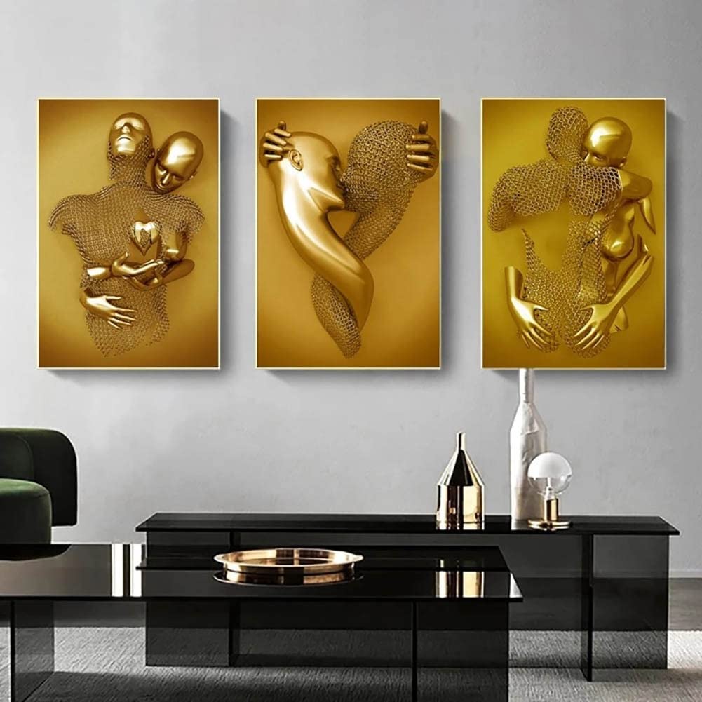 Amazon.com: ENODS 3PCS Love Heart 3D Wall Art Decor, Metallic Texture ...