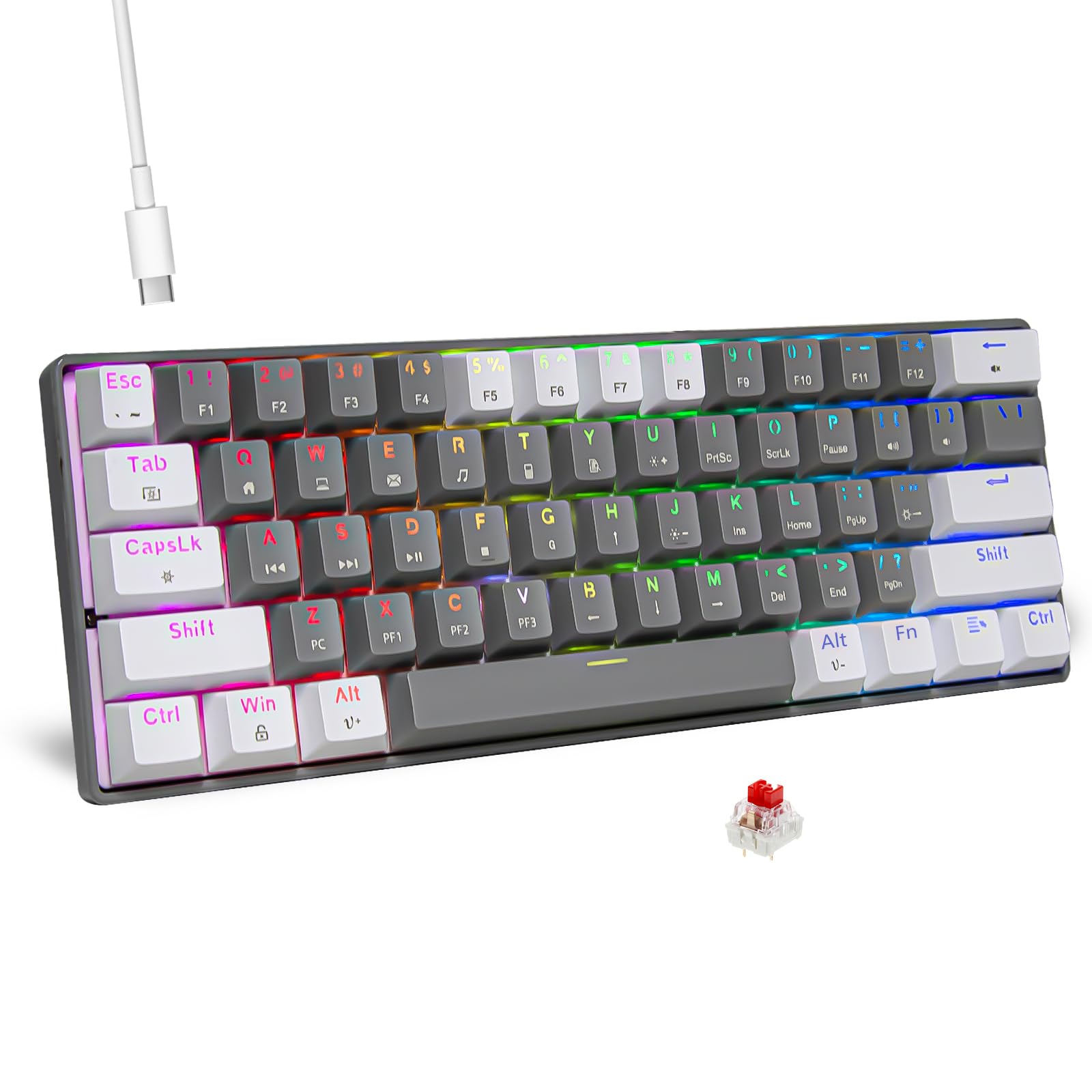 Amazon.com: HUO JI Portable 60% Mechanical Gaming Keyboard, RGB LED ...