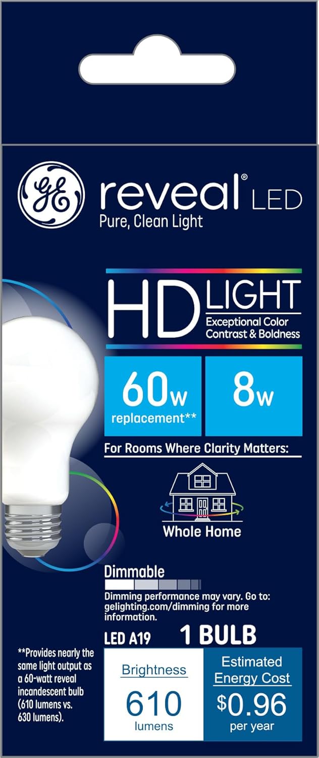GE Reveal HD+ LED Light Bulb, 60 Watt, A19 (1 Pack) - Amazon.com