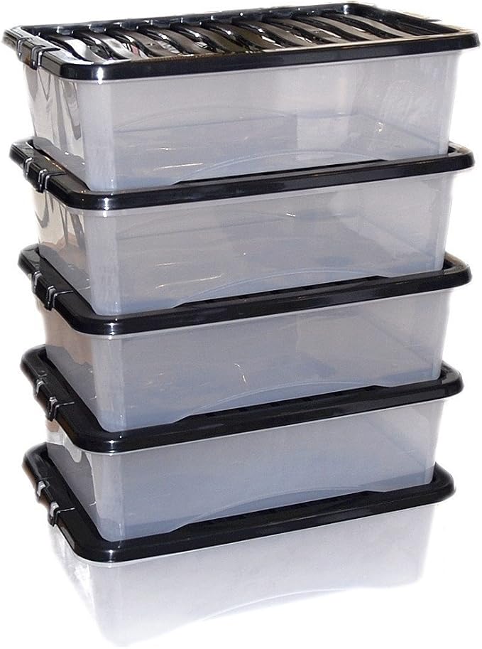 CrazyGadget® 32L 32 Litre Large Big Plastic Storage Clear Box Strong ...