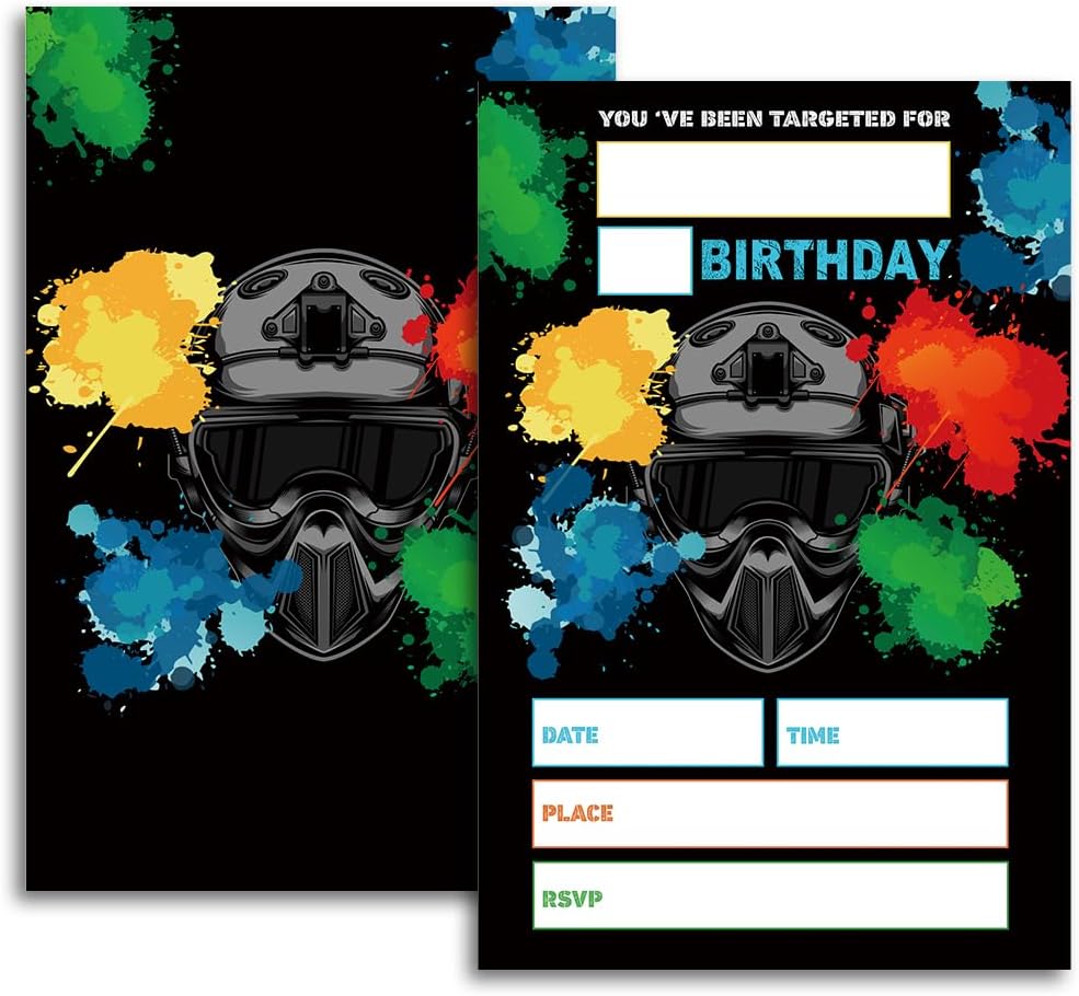 Amazon.com : FujLoy Paintball Birthday Party Invitations, Paintball ...