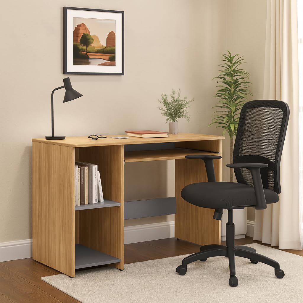 CREATIVE QUBE Engineered Wood Zen Desk Study Table, Computer Laptop Table with Keyboard Tray for ...