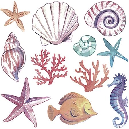 Amazon.com: Seashell Wall Decals, Beach Bathroom Decor Stickers, Sea ...