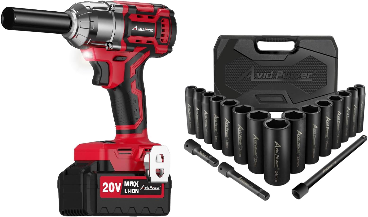 AVID POWER Cordless Impact Wrench Bundle with 18PCS Impact Sockets Set ...