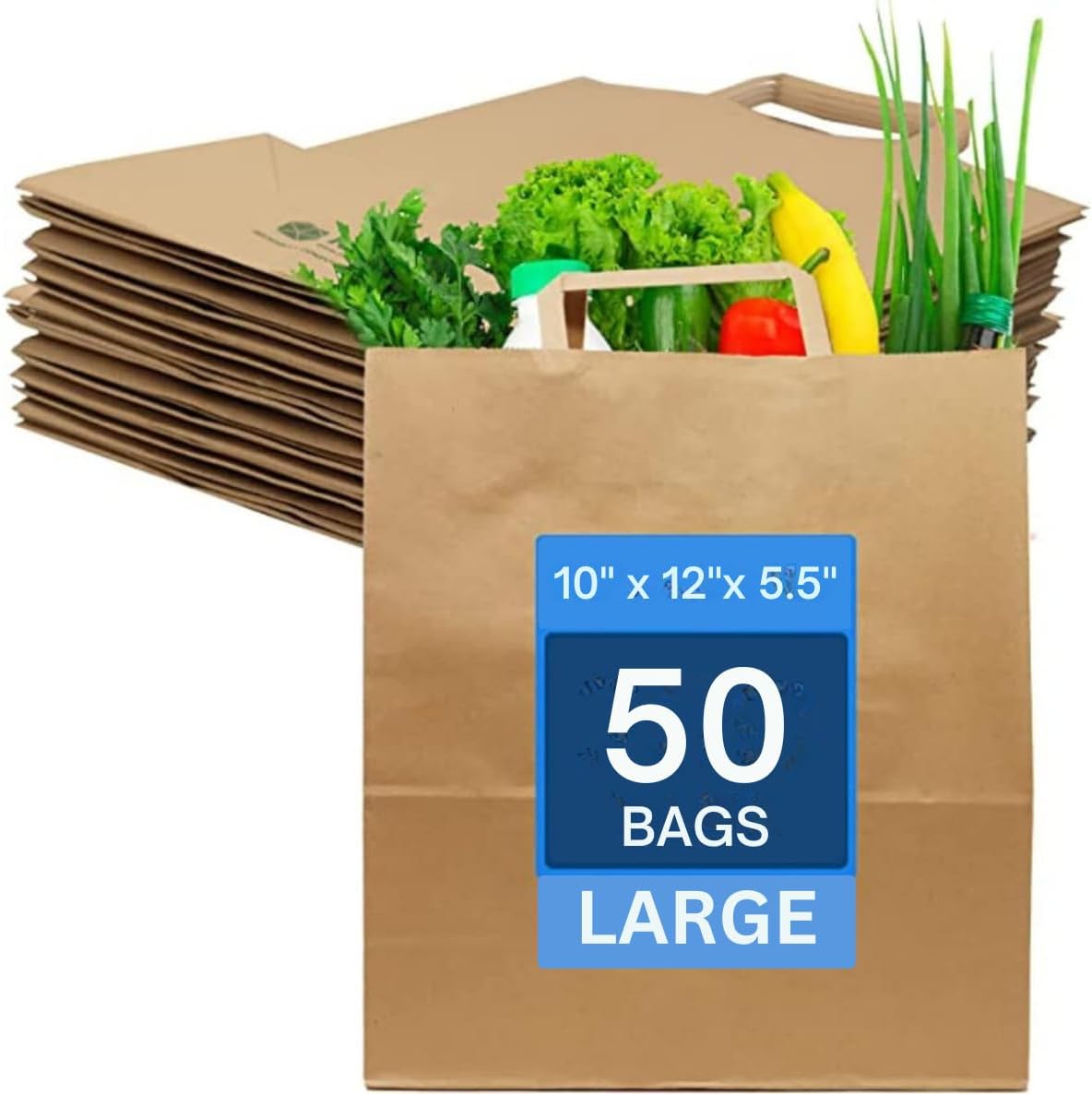 Paper Bags with Handles - 50 Large Brown Paper Bags (W10" x H12" x D5.5 ...